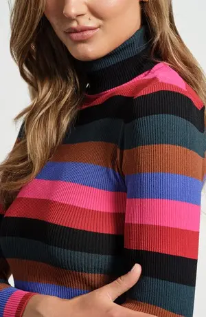 ISAAC MIZRAHI NEW YORK Striped Turtleneck Ribbed Sweater