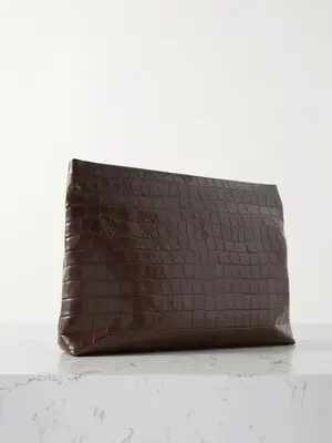 NILI LOTAN Jerry Croc-effect Leather Clutch - Brown