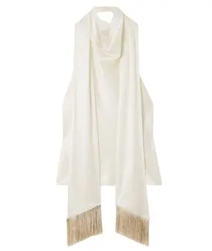 Nina Ricci-Fringed Scarf-detailed Draped Satin Halterneck Top
