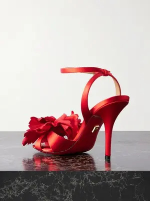 FERRAGAMO Ghilly Appliquéd Satin Sandals - Red