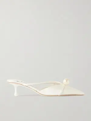 JIMMY CHOO Embellished Satin Mules - Neutrals