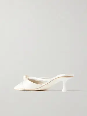 JIMMY CHOO Embellished Satin Mules - Neutrals