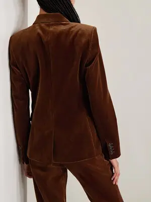 NILI LOTAN Veda Double-breasted Velvet Blazer - Brown