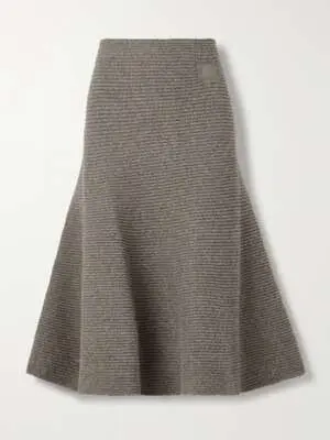 Burberry Ribbed Wool-blend Midi Skirt - Mushroom