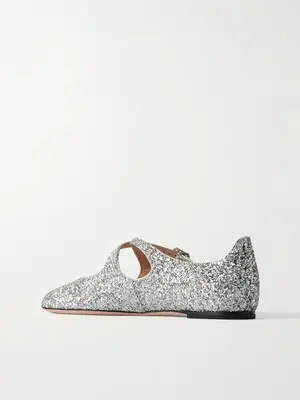 Bally Beliska Glittered Metallic Leather Ballet Flats
