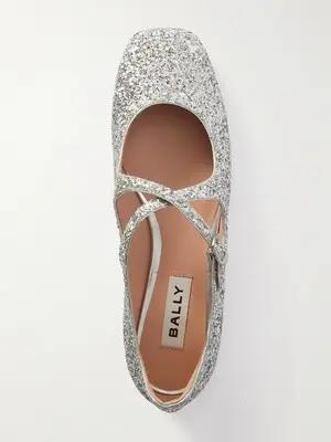 Bally Beliska Glittered Metallic Leather Ballet Flats
