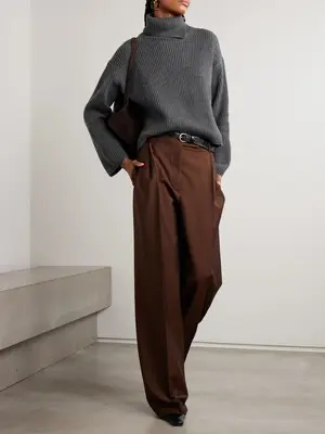 JOSEPH Ribbed Wool, Silk And Cashmere-blend Turtleneck Sweater - Gray