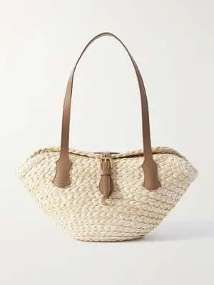 Dolce & Gabbana Leather-trimmed Raffia Shoulder Bag - Neutral