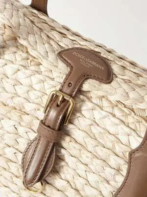 Dolce & Gabbana Leather-trimmed Raffia Shoulder Bag - Neutral