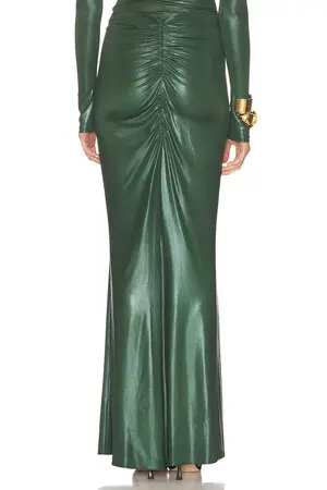 Lapointe Coated Jersey Ruched Maxi Skirt - Forest