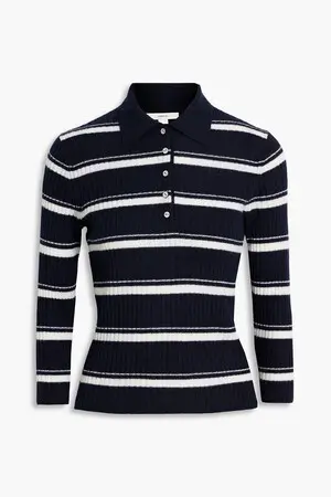 Vince Striped Ribbed Cashmere-blend Polo Sweater