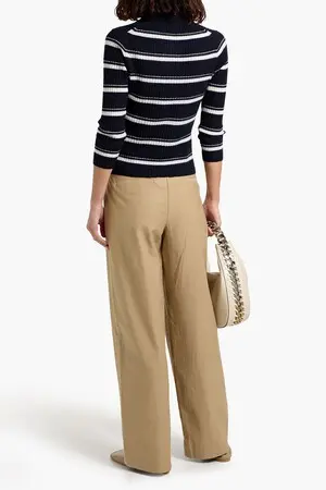 Vince Striped Ribbed Cashmere-blend Polo Sweater