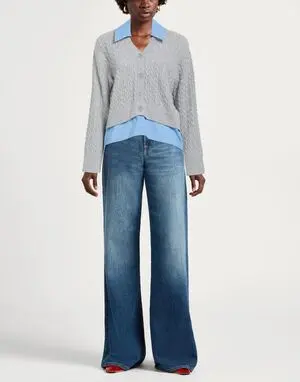 Sandro Cable-knit Two-tone Cardigan