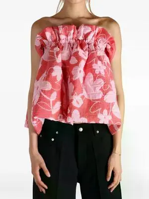 ELISE Floral Brocade Top - Red