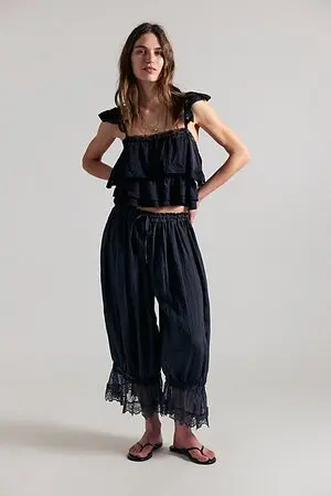Free People Intimately "how Sweet Is It" Ruffled Lace Cami - Black