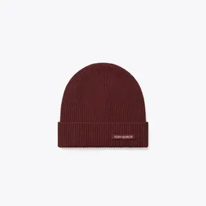 Tory Burch Ribbed Knit Beanie - Burgundy