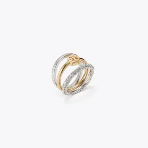 Tory Burch Icon Pavé Stacking Ring - Tory Gold/tory Silver/crystal