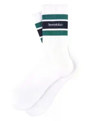 SPORTY & RICH Stripe-logo Socks - White