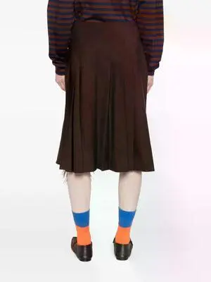 Plan C Pleated Feather-trimmed Midi Skirt
