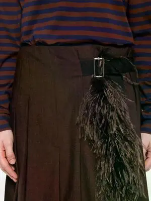 Plan C Pleated Feather-trimmed Midi Skirt