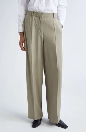 TOTEME Fluid Wide-leg Wool-blend Trousers - Taupe