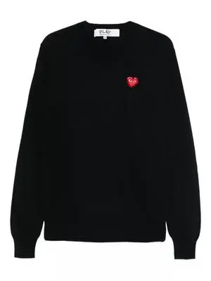 Play Comme Des Garcon Emblem Rhinestone-heart Sweater - Black