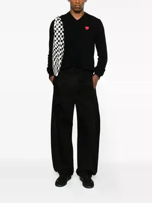 Play Comme Des Garcon Emblem Rhinestone-heart Sweater - Black