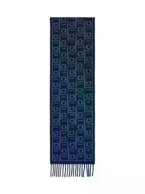 FERRAGAMO Monogram Fringed Scarf - Blue
