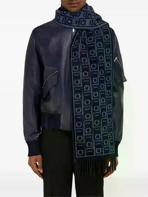 FERRAGAMO Monogram Fringed Scarf - Blue