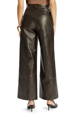 Bardot Marlowe Faux Leather Wide Leg Trousers - Dark Choco
