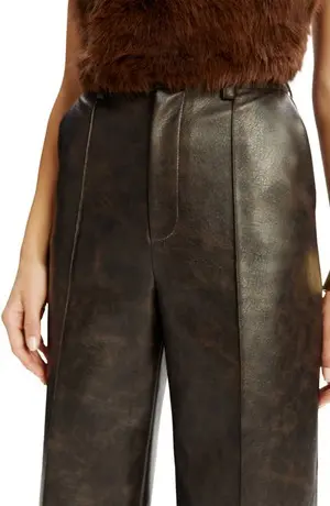 Bardot Marlowe Faux Leather Wide Leg Trousers - Dark Choco