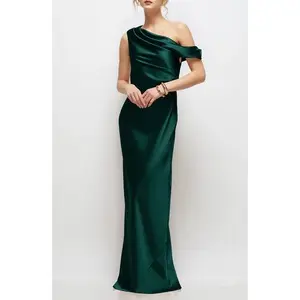 After Six Draped One-shoulder Charmeuse Gown - Evergreen