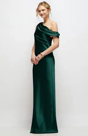 After Six Draped One-shoulder Charmeuse Gown - Evergreen