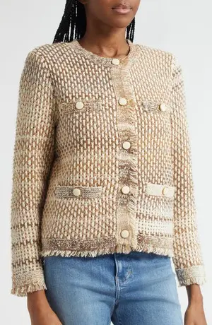 Veronica Beard Sariyah Cotton-blend Knit Jacket - Desert Khaki Multi