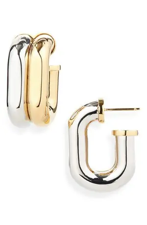 Rabanne Xl Link Two-tone Hoop Earrings - Gold /silver