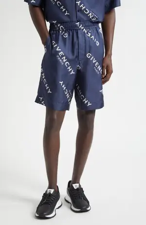 Givenchy Logo Print Silk Shorts