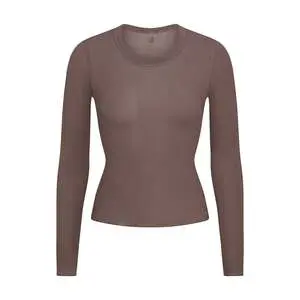 SKIMS Sheer Rib Long Sleeve Crew Neck Top - Pewter