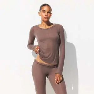 SKIMS Sheer Rib Long Sleeve Crew Neck Top - Pewter