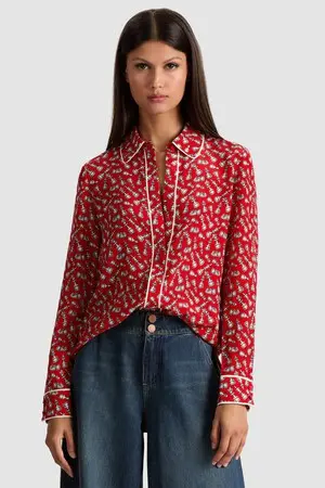 Alice + Olivia Willa Silk Blouse With Piping