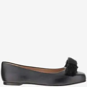 FERRAGAMO Leather Ballet Flats With Bow