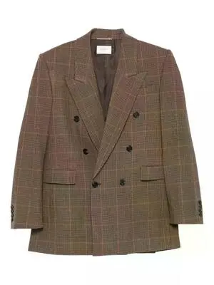 Saint Laurent Checked Double-breasted Jacket - Brown