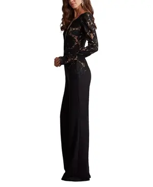 Tadashi Shoji Amaris Plunging Illusion Lace Jumpsuit - Black/nude