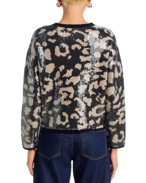 Aqua Sequin Leopard Sweater