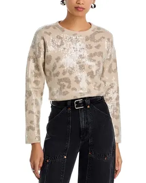 Aqua Sequin Leopard Sweater - Brown