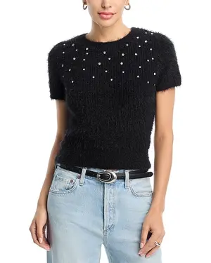 Aqua Rhinestone Embellished Sweater - Black