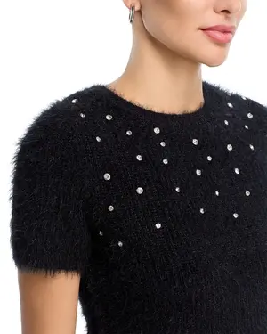 Aqua Rhinestone Embellished Sweater - Black