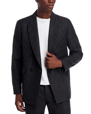 FRAME Pinstripe Wool Blend Double Breasted Blazer - Dark Gray