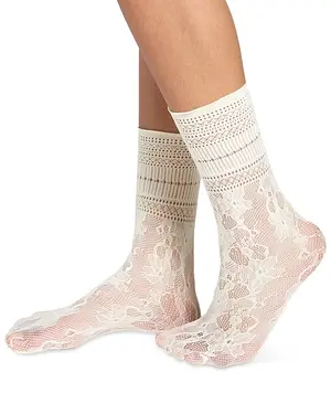 STEMS Peony Lace Crew Socks Off White