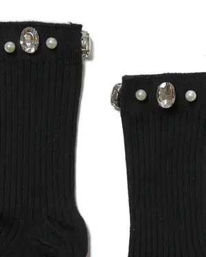 STEMS Crystal Embellished Ribbed Crew Socks - Black