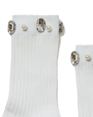 STEMS Crystal Embellished Ribbed Crew Socks